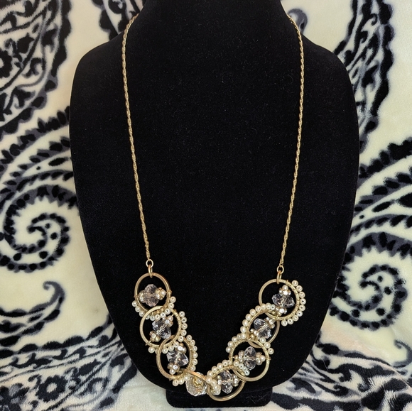 J. Crew | Jewelry | J Crew Gold Pearl Crystal Statement Necklace | Poshmark